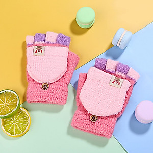 Aniywn Winter Knitted Convertible Fingerless Gloves Mittens Cute Warm Mitten Gloves for 3-7 Years Old Kids Boys Girls