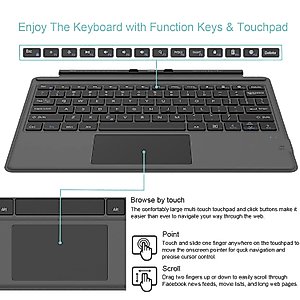 Arteck Microsoft Surface Pro Keyboard Type Cover, Ultra-Slim Portable Bluetooth Wireless Keyboard for Latest Surface Pro 10, Pro 9, Pro 8, Pro X with Touchpad Built-in Rechargeable Battery