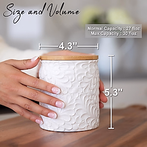 Engraved Ceramic Kitchen Canister - Storage Jars with Airtight Lids Made from Bamboo with Nature-Inspired Engraving - Use as a Pasta Holder, Coffee Ground Holder, Rice Container, Candy Jar - 30 Ounces