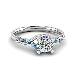 JewelryGift U Prong Twisted Diamond Ring Sterling Silver Natural Blue Topaz Round Shape Blue Color Split Shank Engagement Ring Prong Setting in Size 6 Handcraft Chakra Healing