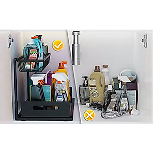 NLBTW Under Sink Organizer and Storage, 2 Tier Bathroom Kitchen Cabinet Shelf Organizers Shelves Cleaning Supplies Organization with Pull-Out Sliding Drawer (Black)