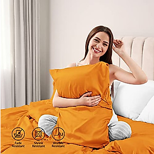 Al Ahmedani Linen Orange Satin Pillowcase for Hair and Skin, Orange Silk Pillow Case Queen Set of 2 with Envelope Closure 20x30 inches