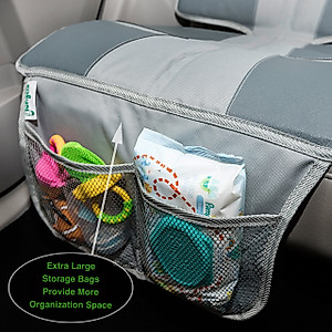 Glangels Child Car Seat Protector- Enhanced Padded Booster Seat Cover for Vehicles-Waterproof Seat Protectant for Baby or Toddler-Extra Large Storage Pocket-Prevents Dirt and Damage (Grey)