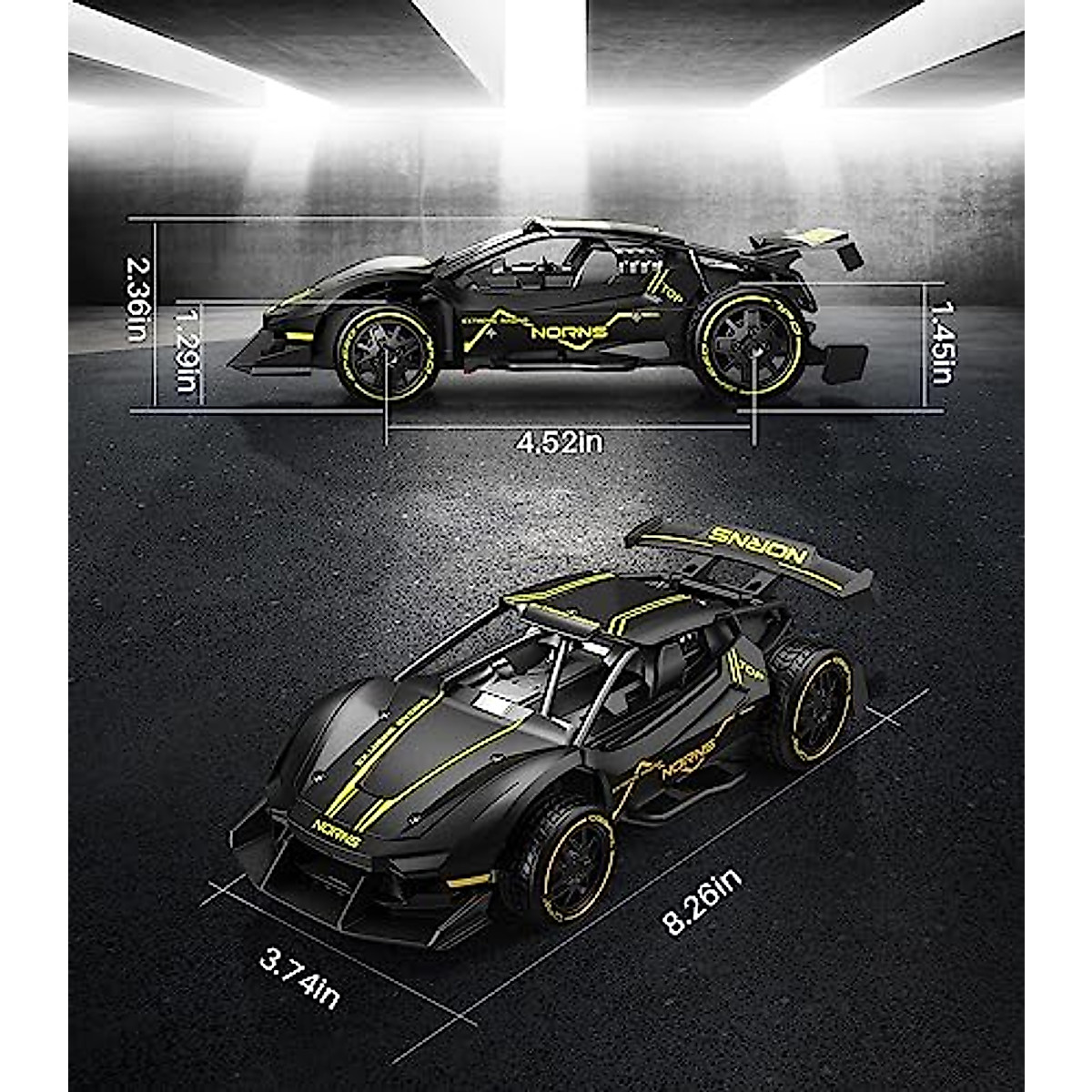 DoDoeleph RC Cars, Fast Metal Remote Control Car for Kids, 1/24 Alloy Frame Hobby Electric Racing Car Toys 2.4GHz 2X Rechargeable Batteries for Adults Boys Girls Birthday