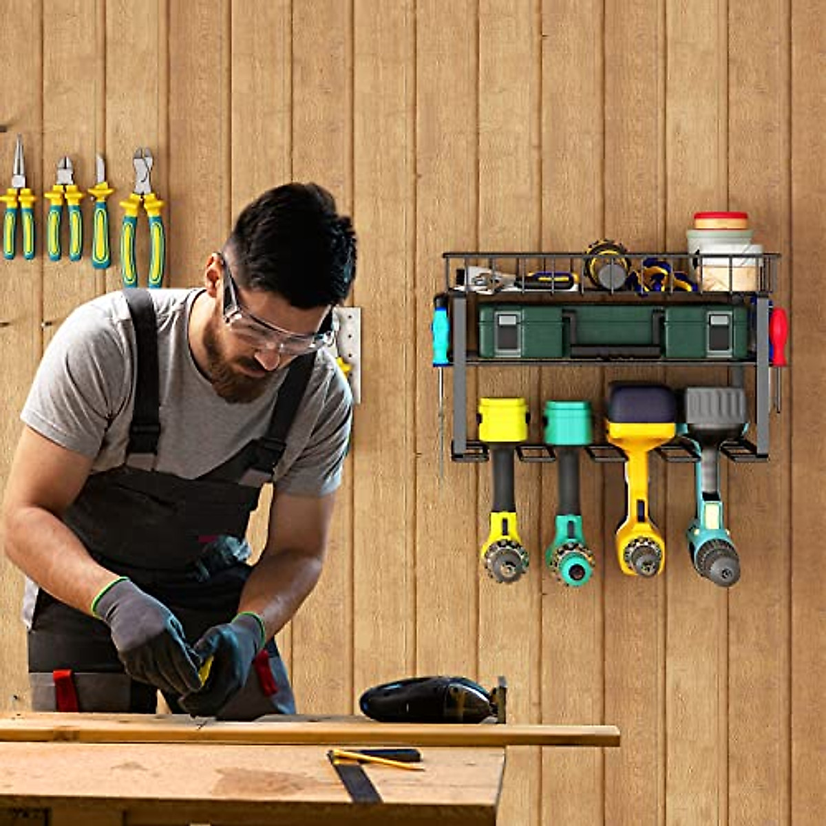 Apsan Power Tool Organizer-Wall Mount Style for Power Tool Drill as Heavy Duty Tool Shelf, Garage Storage Basket, Utility Storage Rack,Black