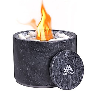 A AIFAMY Tabletop Fire Pit Marble Table Top Fire Pit Bowl, 7" Mini Personal Fireplace for Indoor and Outdoor, Smokeless Clean-Burning Bio Ethanol Fire Pit for Smore’s Maker(1.5h Burning Time)