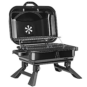 Portable Charcoal Grill Outdoor BBQ for Camping Folding Tabletop Grill with Lid for Outdoor Cooking Picnic Black