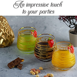 Vissmarta Gold Rim Cocktail Drinking Glasses Set of 6 Glassware Rimmed Trim Crystal, Juice Water Glasses Set, Drinkware, Drinks, Bar, Vintage, Fancy