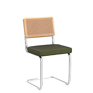 Zesthouse Dining Chairs Set of 4, Velvet Accent Chairs with Natural Cane Back & Stainless Chrome Base, Modern Mid Century Breuer Designed Chairs, Upholstered Rattan Dining Room Kitchen Chairs