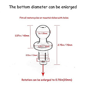 kucehiup Aluminum Alloy 1'' Ball Mount Base Insert for Motorcycle Fork Stem Hole 13mm to 20mm in Diameter, Compatible with R,A,M Mounts B Size Double Socket Arm