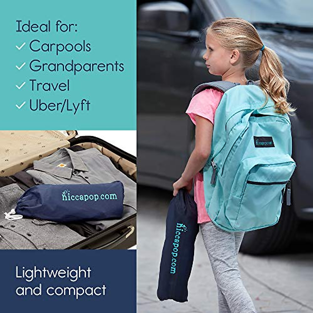 hiccapop UberBoost Inflatable Booster Car Seat | Blow up Narrow Backless Booster Car Seat for Travel | Portable Booster Seat for Toddlers, Kids, Child | Pink/Black