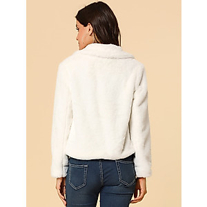 Allegra K Women's Cropped Faux Fur Jacket Lapel Cardigan Shrug 2024 Winter Fluffy Faux Fur Coat Large White