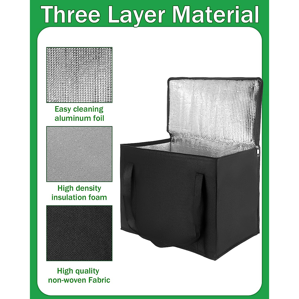 Colemoly Reusable Grocery Bags 4 Pack Shopping Bags Insulated Bag (Black 16x13x10 inch)