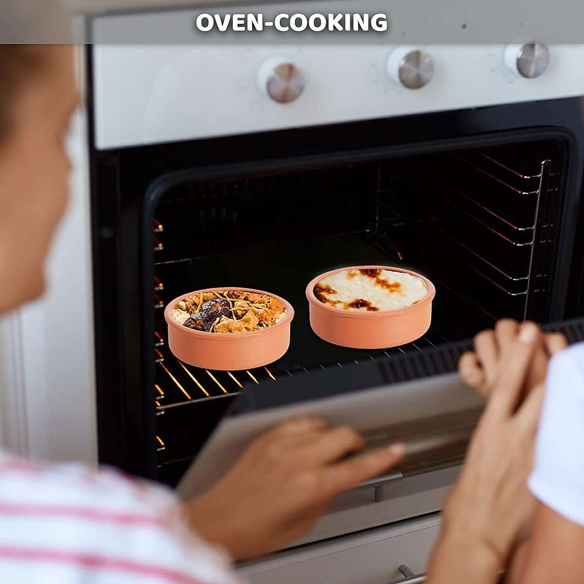 Handmade Clay Pot for Cooking Set of 4, Non-Toxic Large Terracotta Bowls, Clay Cookware for Mexican, Indian, and Korean Dishes, Glazed Earthen Dinnerware Suitable for Stovetop, 5.9 in