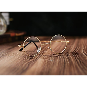 COASION Vintage Round Clear Glasses Small Metal Frame Non Prescription Lens Eyeglasses (Gold)