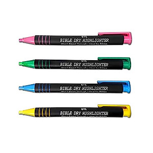 G.T. Luscombe Company, Inc. Bible Dry Highlighting Kit | No Bleed Eco-Friendly Refillable Dry Highlighters | No Sharpening | No Smearing or Fading | Vibrant Colors Yellow, Blue, Pink, Green (Set of 4)