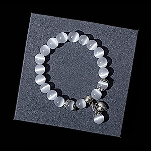 MEHUK Natural Stretch Gemstone Bracelet Healing Stone Beaded Bracelets for Women Men Gifts (Unisex) (White)