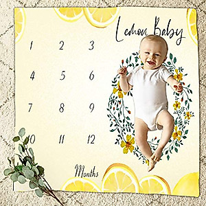 LYLYCTY Baby Milestone Blanket, Lemon Design Photography Background Prop for Neutral Newborn Baby, Baby Boy and Girl Gifts 47"x47" BTWYLY76