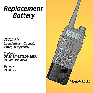 BaoFeng 2 Pack UV-5R BF-F8HP Extended Battery BL-5L 3800 mAh with USB Charging Cable for UV-5R, BF-F8HP, UV-5X3 Radios