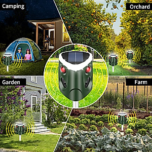 Solar Ultrasonic Animal Repeller, Outdoor 360° Animal Deterrent Solar Dog Chaser, Ultrasonic Solar Powered Animal Repeller Waterproof Animal Repeller Protect Farm for Dog, Cat, Bird, Rabbit, Raccoon