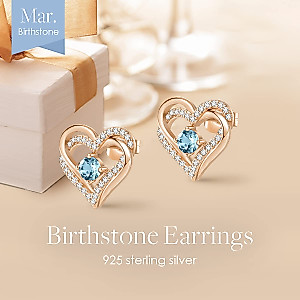 CDE Forever Love Heart Stud Earrings for Women, 925 Sterling Silver Birthstone Heart Stud Earrings Mother's Day Gift Anniversary Birthday Jewelry Gifts for Women Wife Her