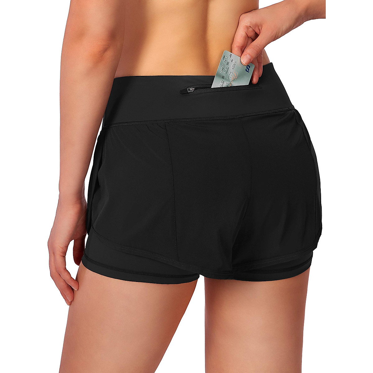 Soothfeel Women's 2 in 1 Running Shorts Workout Athletic Gym Yoga Shorts for Soothfeel Women with Phone Pockets Black