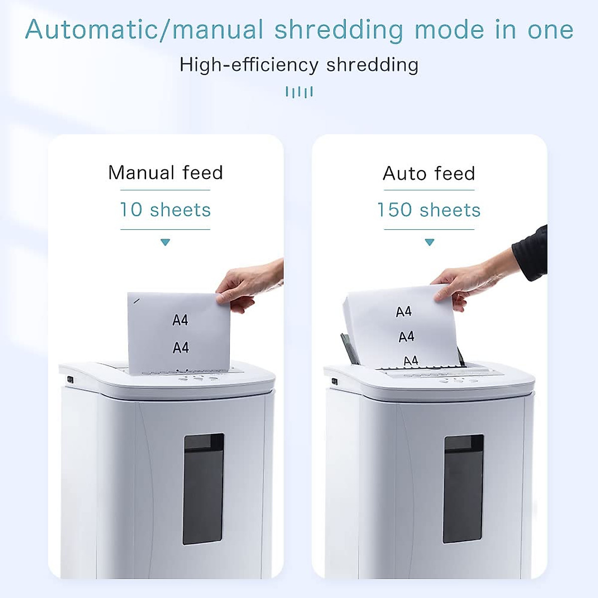 iOCHOW Auto Feed Paper Shredder: 150-Sheet Micro Cut Security Level P-4 Shreds Document & Credit Card Quiet Commercial Heavy Duty Shredder Continuous Running Time 30 Mins with 6.6 Gallon Pull-Out Bin