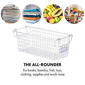 Granrosi Stackable Wire Baskets for Organizing - Set of 2 White Wire Storage Baskets with Handles; Freezer Baskets; Snacks & Chips Organizer for Pantry