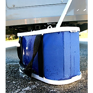 Camco Rectangular Collapsible Wash Bucket with Zippered Storage Case-Ideal For Large Wash Brushes,Perfect For Car,Truck,Boat and RV Washing-Holds 5 Gallons (42973),Blue and White,One Size