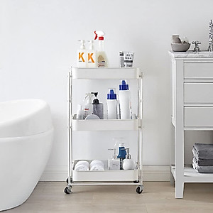 Urban Lifestyle 3 Tier Foldable Metal Rolling Storage Utility Cart, No Tools Assembly, White
