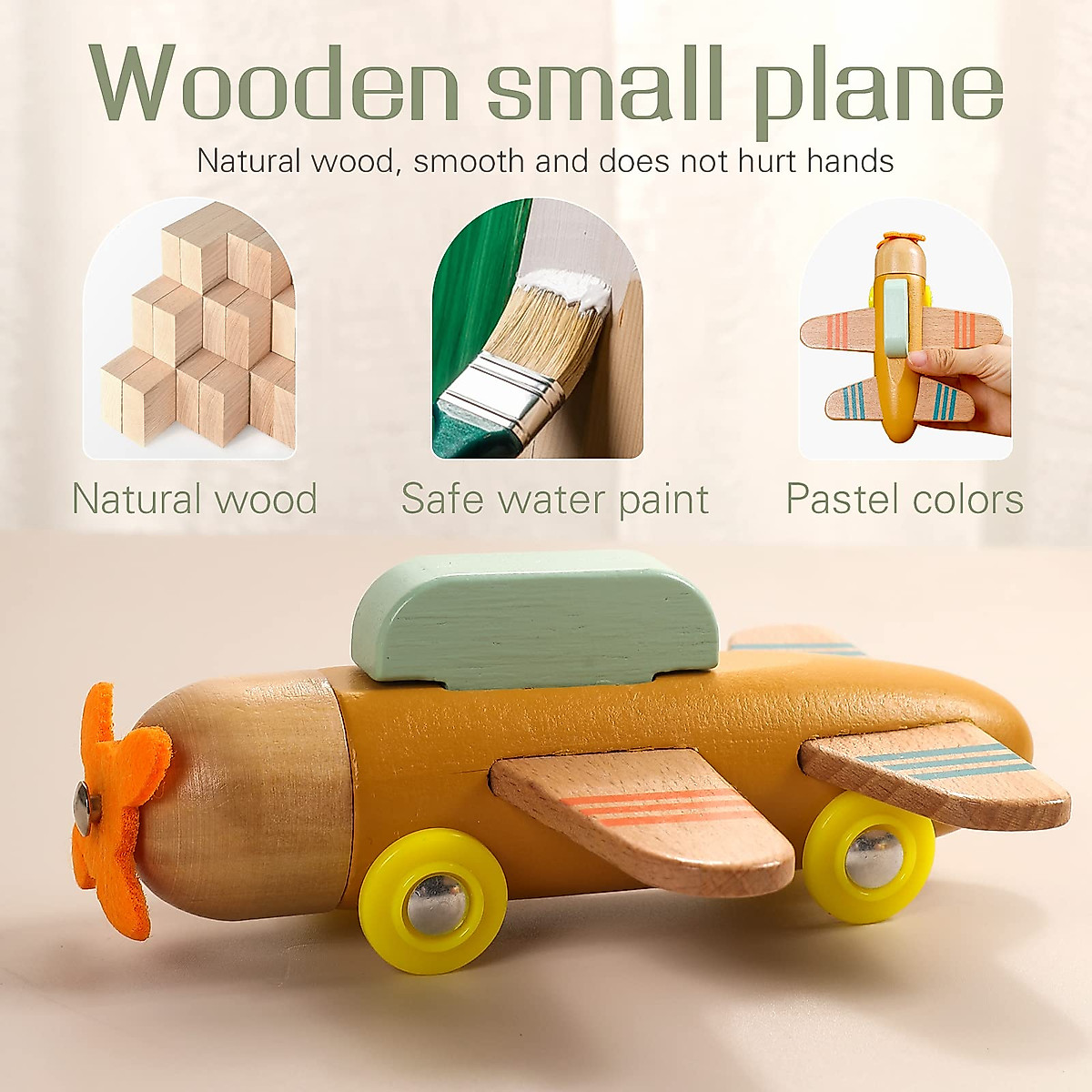 JETM·HH Wooden Airplane Toys - Wooden Airplane Play Set - Air Transport Toy-Montessori Fine Motor Skills Toys for 3+ Year Old Open Ended Play for Toddler, Babies, Boys and Girls