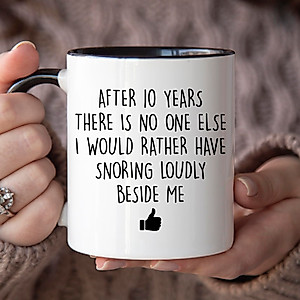 YouNique Designs 10 Year Anniversary Mug, 11 Ounces, Funny 10th Anniversary Coffee Mug for Him, Tenth Year Wedding Anniversary Cup, 10th Wedding Anniversary Mug for Husband and Wife (Black Handle)