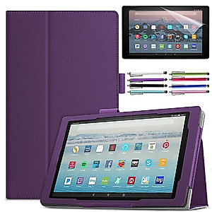 EpicGadget Case for Amazon Fire HD 10 and Fire HD 10 Plus (11th Generation, 2021 Released) - Slim Lightweight Folding Folio Stand Cover PU Leather Case + 1 Screen Protector and 1 Stylus (Purple)