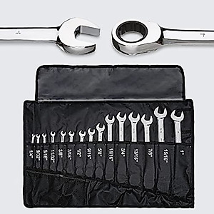 Egofine 15-piece SAE Ratcheting Wrench Set, SAE 1/4" to 1" Chrome Vanadium Steel, 12-Point Ratchet Wrenches, 72-Teeth Open End and Box End Combination Tool with a Roll Up Storage Bag