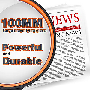 Dicfeos Magnifying Glass 10X Handheld Reading Magnifier with Cleaning Cloth-100MM Large Magnifying Lens with Non-Slip Soft Handle for Seniors Book Newspaper Reading and Kids Nature Hobby Exploration