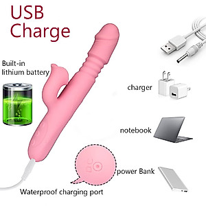 Thrusting Rabbit Vibrator for Women, G Spot Dildo Vibrator 3 Thrusting Rotating and 7 Clitoris Stimulator Vibrator 3 in 1 Rechargeable Heating Anal Dildo Adult Sensory Sex Toys (Pink)