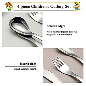 Berglander Toddler Utensils 4 Pieces Stainless Steel Kids Silverware Set, Children Safe Forks and Spoons Flatware, Mirror Polished Smooth Round Edage Cutlery Sets, Dishwasher Safe