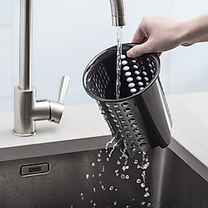 Zeal G231T Melamine Cutlery Drainer/Utensil Pot Dark Grey, 14 x 14 x 17 cm