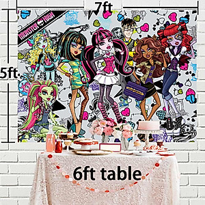 Monster High School Backdrop Wall Banner Decorating Kit Birthday Party Supplies Grils Birthday Decoration for Kids Background Banner 7x5Ft
