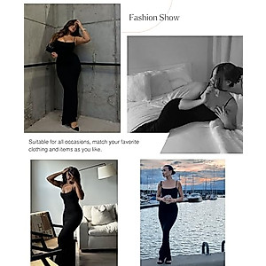 Popilush Summer Maxi Dress for Women - Cocktail Shapewear Dresses Built-in Bra Adjustable Straps Vacation Long Slip Black