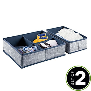 mDesign Soft Fabric Dresser Drawer and Closet Storage Organizer Set for Child/Kids Room, Nursery, Playroom - 2 Pack, 5 Compartments - Textured Print - Navy Blue