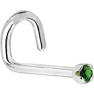 Body Candy Solid 14k White Gold 1.5mm Genuine Emerald Left Nose Stud Screw 20 Gauge 1/4"