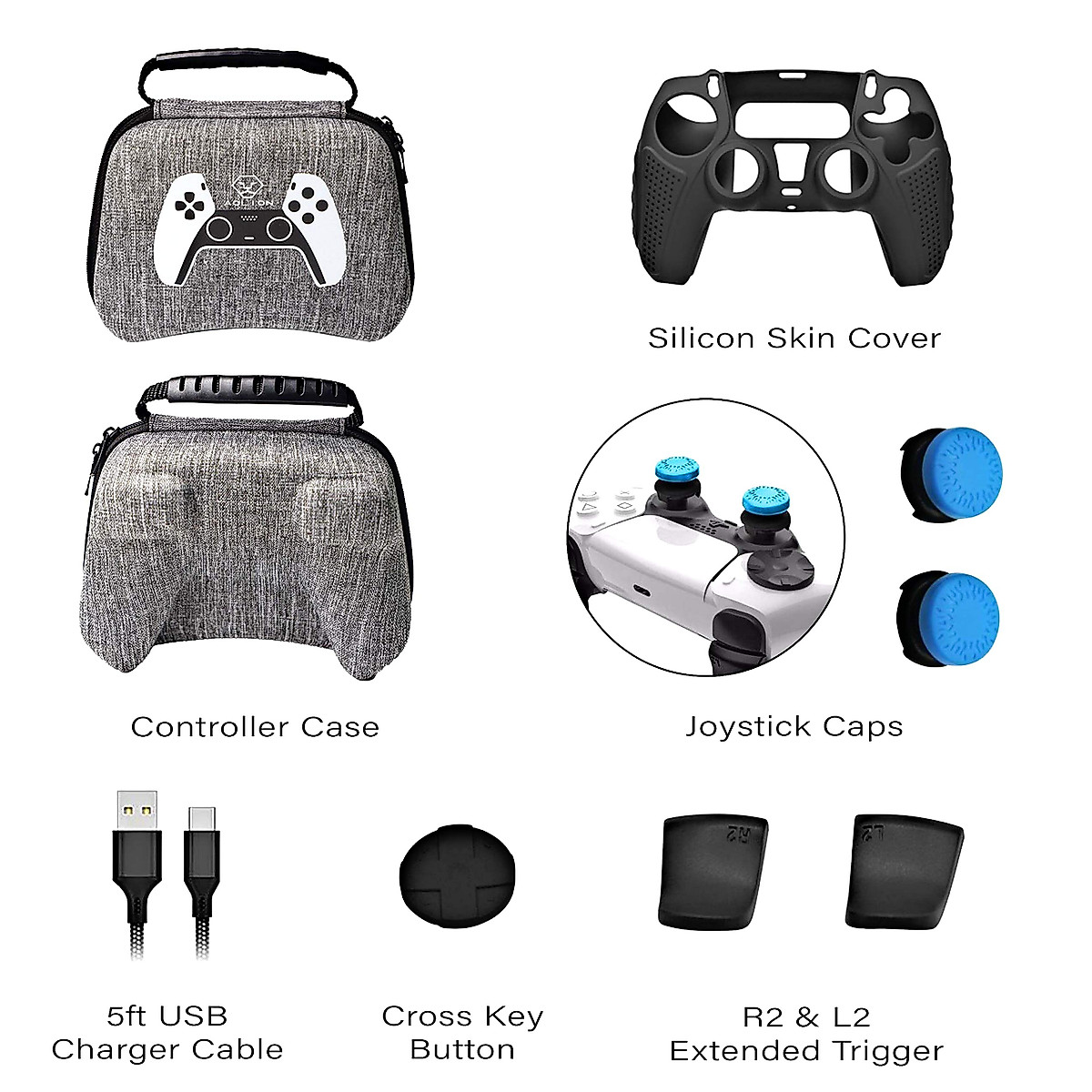 BLUEDLUXO Ps5 accessory, Ps5 controller case, Ps5 carrying case, Ps5 controller grip, Ps5 controller skin, Ps5 bag travel carry case, Ps5 controller mod, Ps5 controller thumb grip, Dualsense shell