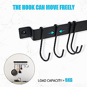 Utensil Holder, Kitchen Rail with 10 Hooks, Kitchen Pots Pans Organizer Hanger, Wall Mounted Wrought Iron Hanging Utensil Holder Rack with Black 17 Inch for Coffee Mug Rack Cup Hanging Kitchen Black, Set of 2