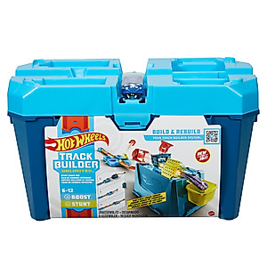 Hot Wheels Track Builder Unlimited Stunt Crash Box Playset with 18 Building Components in Storage Box with Lid & One 1:64 Scale Hot Wheels Car, Awesome Gift for Kids 6 to 12 Years Old
