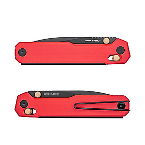 Real Steel Perix Crossbar Lock Camping Knife 3.5'' Nitro-V Drop Point Blade, G10 Handle (Black PVD/Red G10 Handle)
