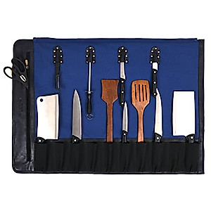 Leather Knife Roll Storage Bag, Elastic and Expandable 10 Pockets, Adjustable/Detachable Shoulder Strap, Travel-Friendly Chef Knife Case (Detroit, Canvas)