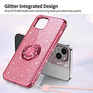 OCYCLONE for iPhone 13 Case, Glitter Sparkle Diamond Cover with Ring Stand Protective Phone Case Compatible with 6.1 inch iPhone 13 Case for Women Girls - Pink