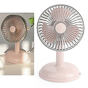 VINGVO Vintage Fan, Vintage Electric Fan Retro Pure Color USB Charging Metal Portable for Office for Students (Light Pink)