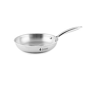 Shapes Steel Stainless Tri-ply Frying Pans - Induction Ready, Easy to Clean, Dishwasher Safe, Silver, Capacity 1 Quart - With Robust Handle - Use for Home, Kitchen & Restaurant (7.8 Inch)